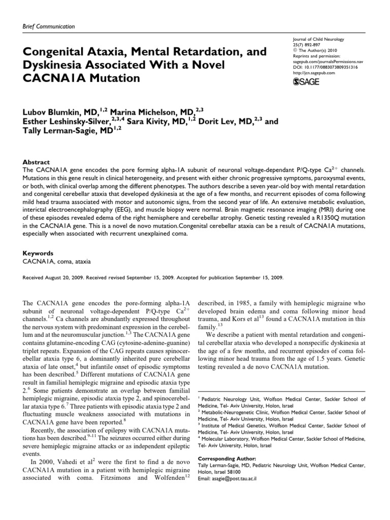 2010 Congenital Ataxia, Mental Retardation, and Dyskinesia Associated ...