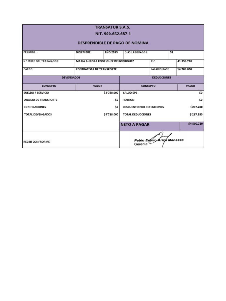 Formato Desprendible de Nomina 2 | PDF
