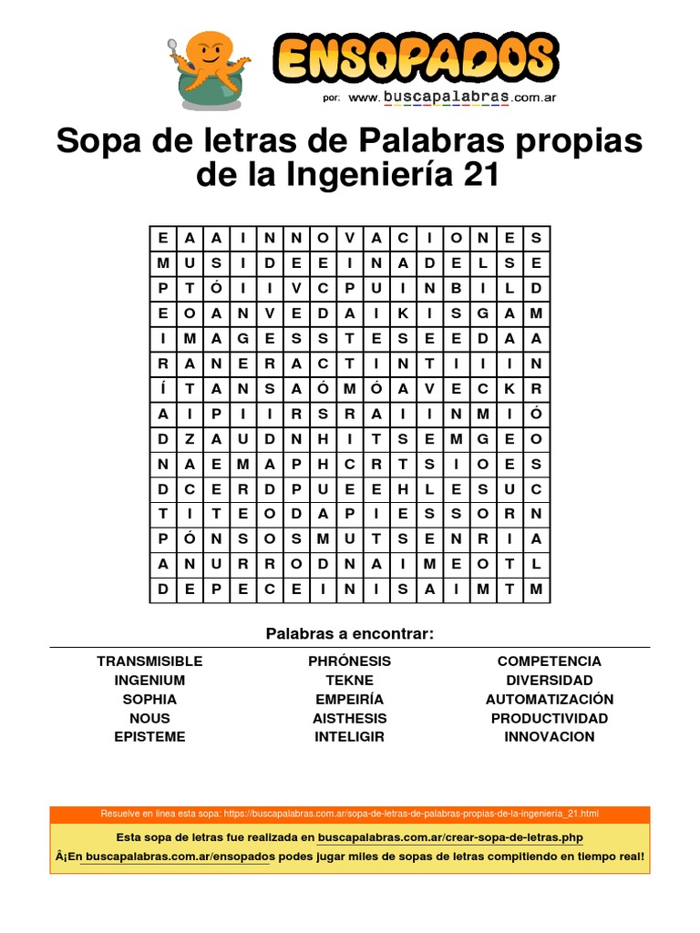 Sopa de Letras de Palabras Propias de La Ingeniería - 21 | PDF | Ocio