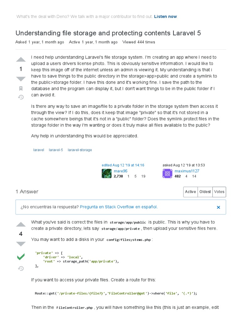Understanding File Storage and Protecting Contents Laravel 5 - Stack Overflow | PDF | Directory ...