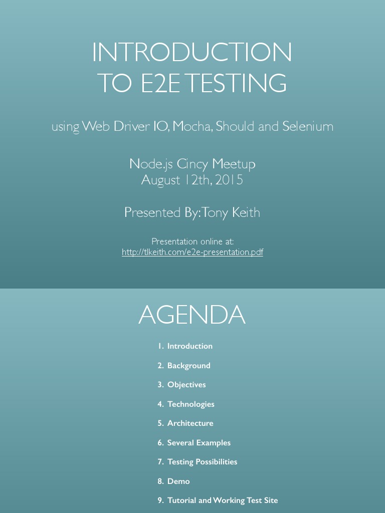 E2e Presentation | PDF | Selenium (Software) | Software Development