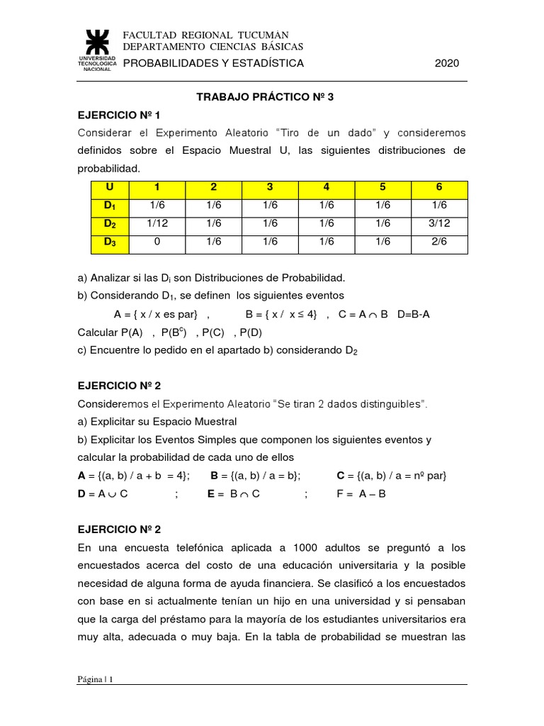 TP3 2020 Probabilidades | PDF | Probabilidad | Probabilidades y estadísticas