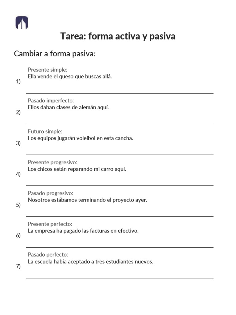 Ejercicios De Voz Pasiva Y Voz Activa En Español Pdf