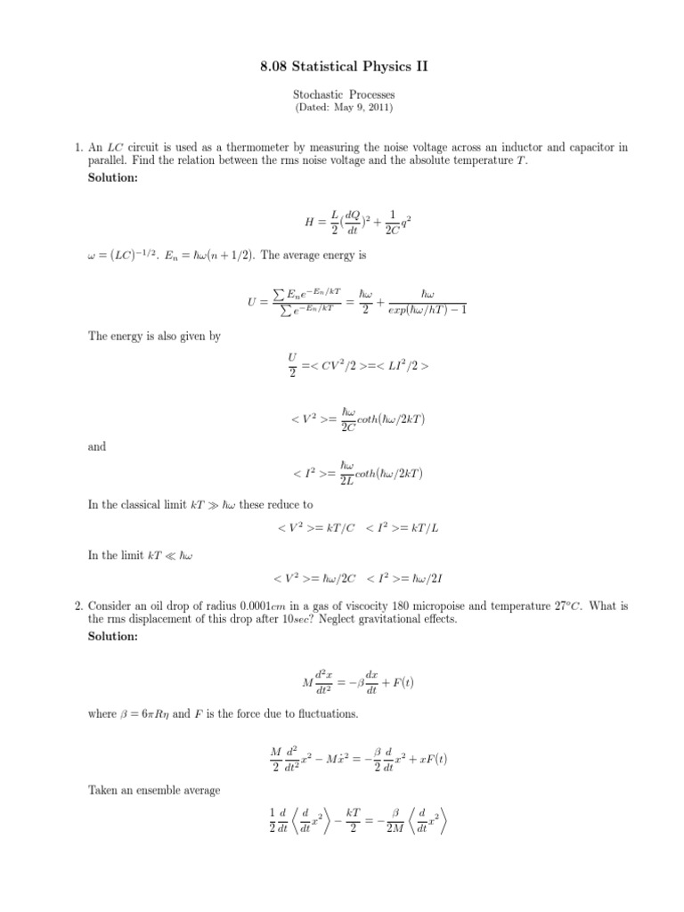Stochastic | PDF | Gases | Physical Chemistry