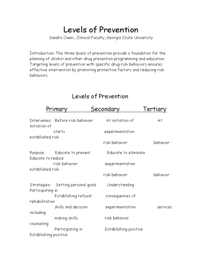 Levels of Prevention | PDF | Behavior | Youth