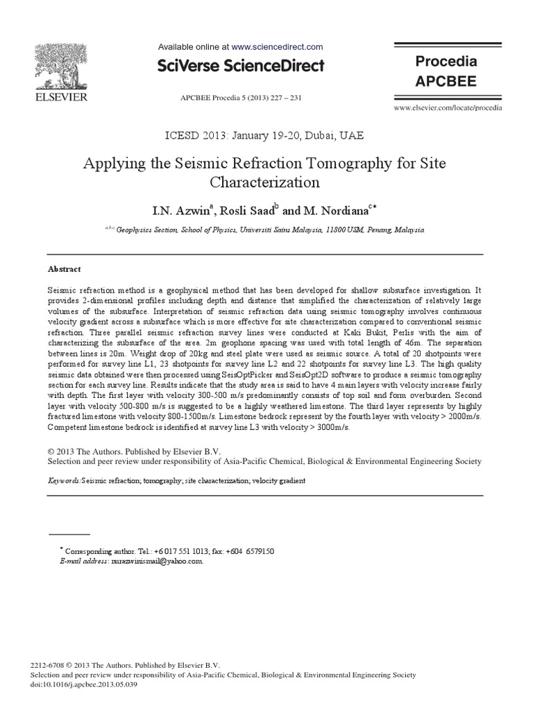Applying The Seismic Refraction Tomography For Sit | PDF | Reflection ...