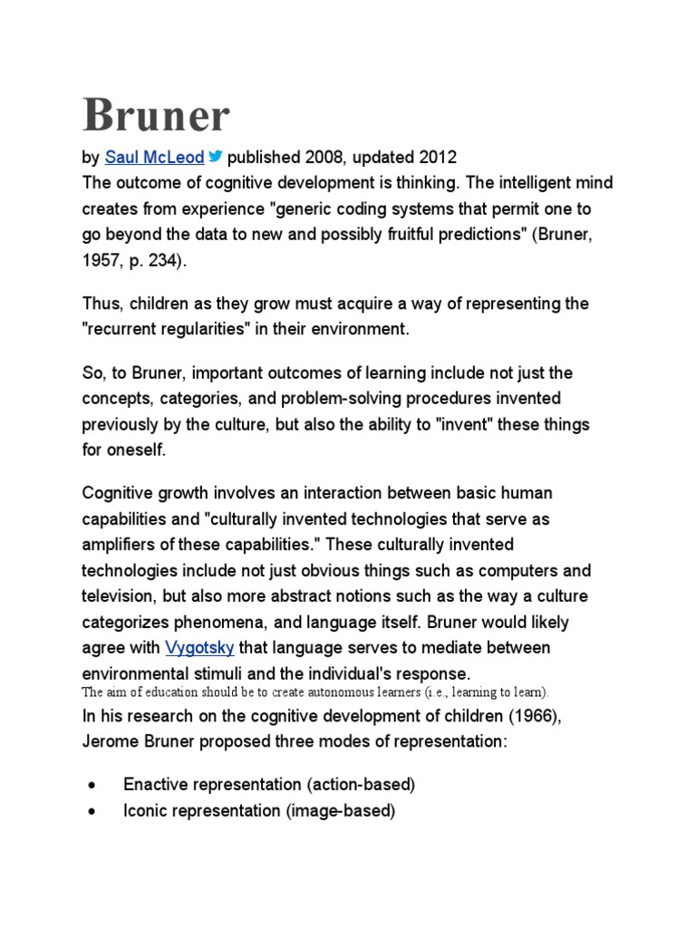 Jerome Bruner (Cognitive Development & Constructivist Theory) | PDF ...