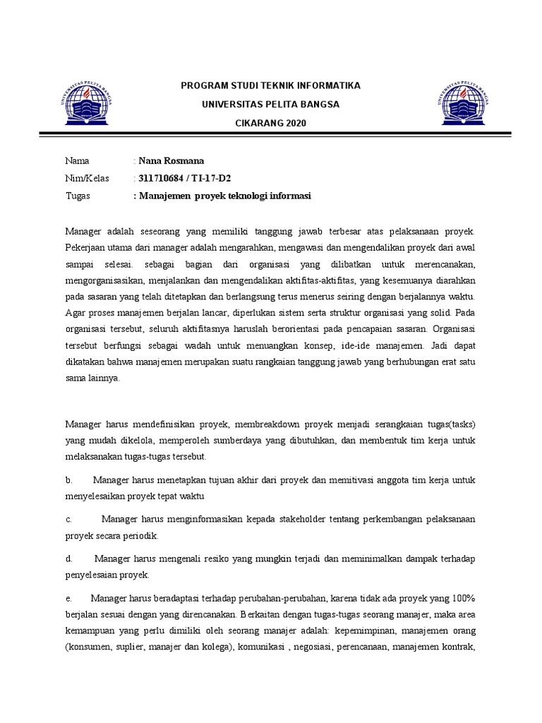Manajemen Proyek Teknik Informatika | PDF