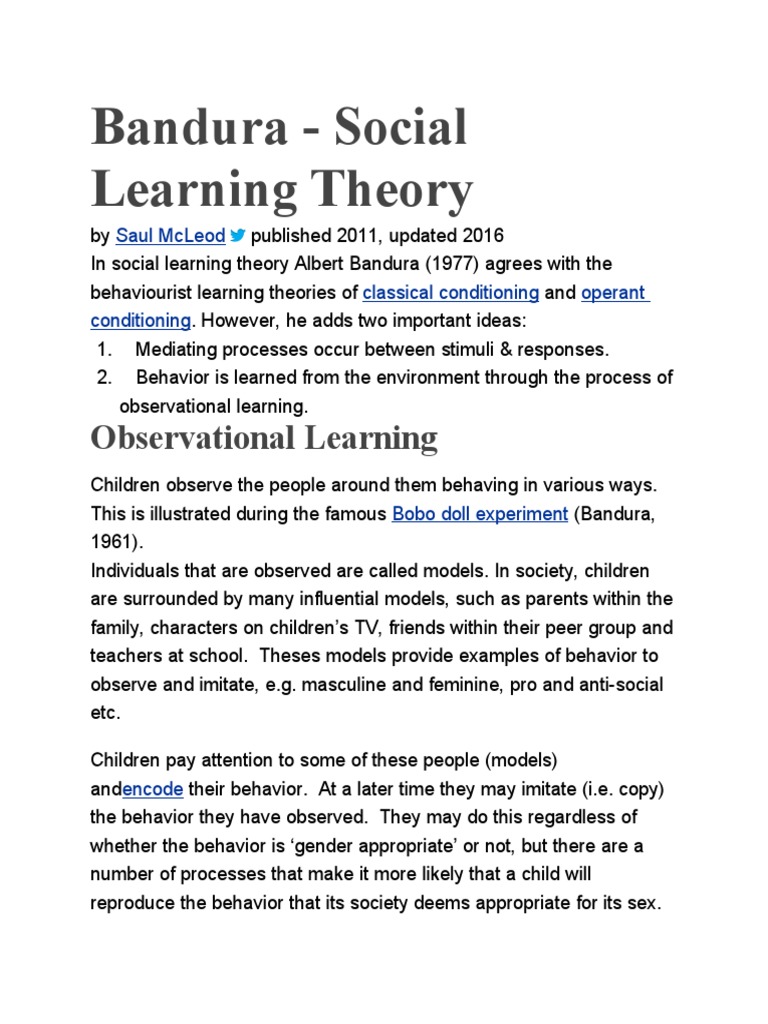 Social Learning Theory Bobo Doll Experiment