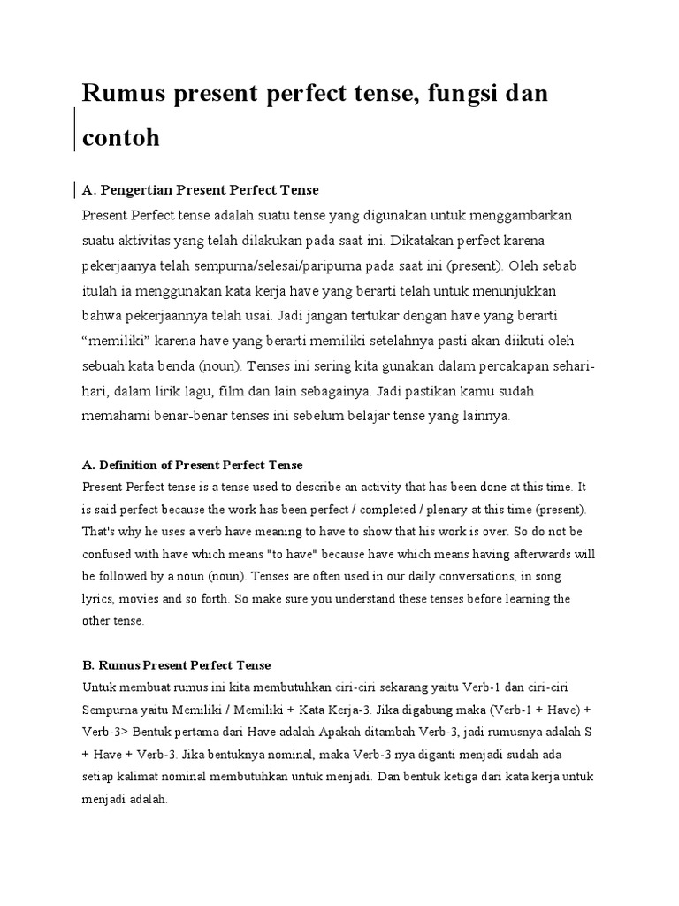 Rumus Present Perfect Tense | PDF