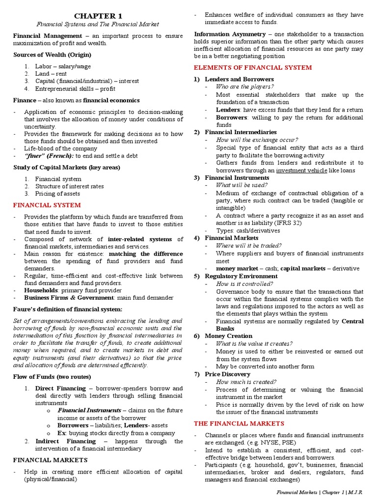 FINMAR Chapter 1 (Reviewer) | PDF | Financial Markets | Securities ...