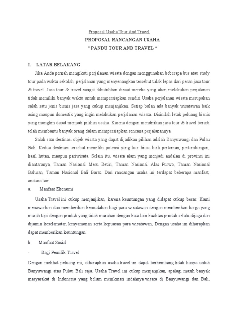 Contoh Proposal Usaha Tour and Travel | PDF