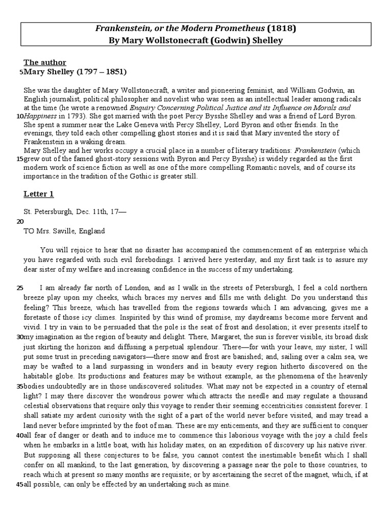 Frankenstein Excerpt 1 | PDF | Mary Shelley | Frankenstein