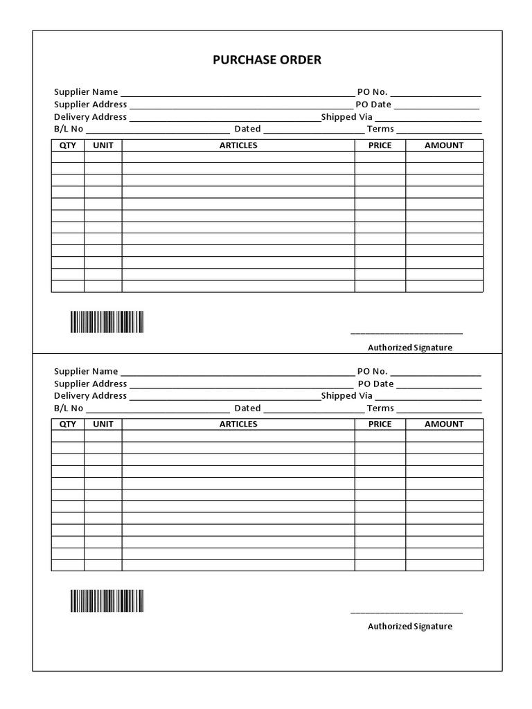 Purchase Order Sample Format | PDF