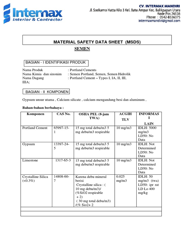 Msds Keramik & Semen Rsud Beriman | PDF