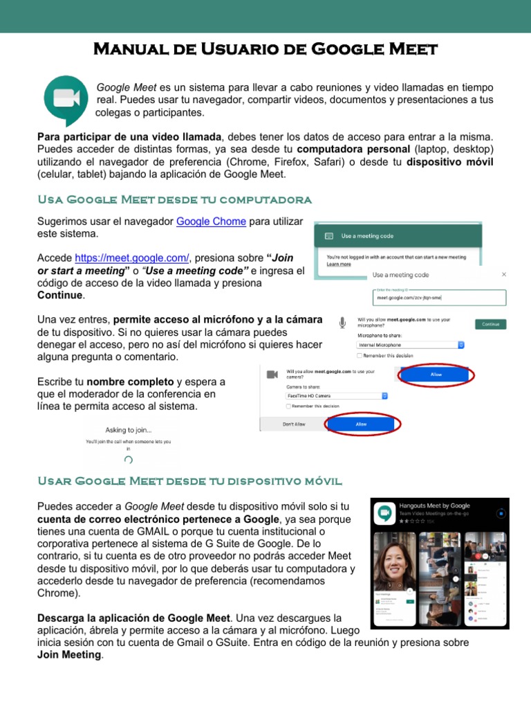 Manual de Usuario de Google Meet | PDF