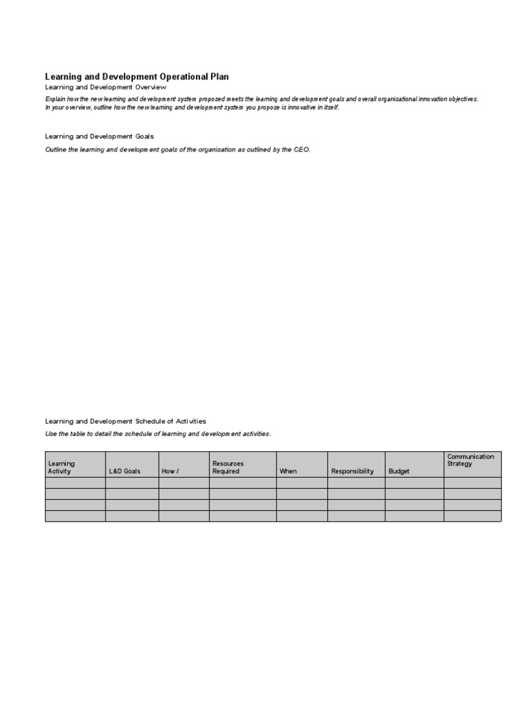 Learning and Development Operational Plan | PDF