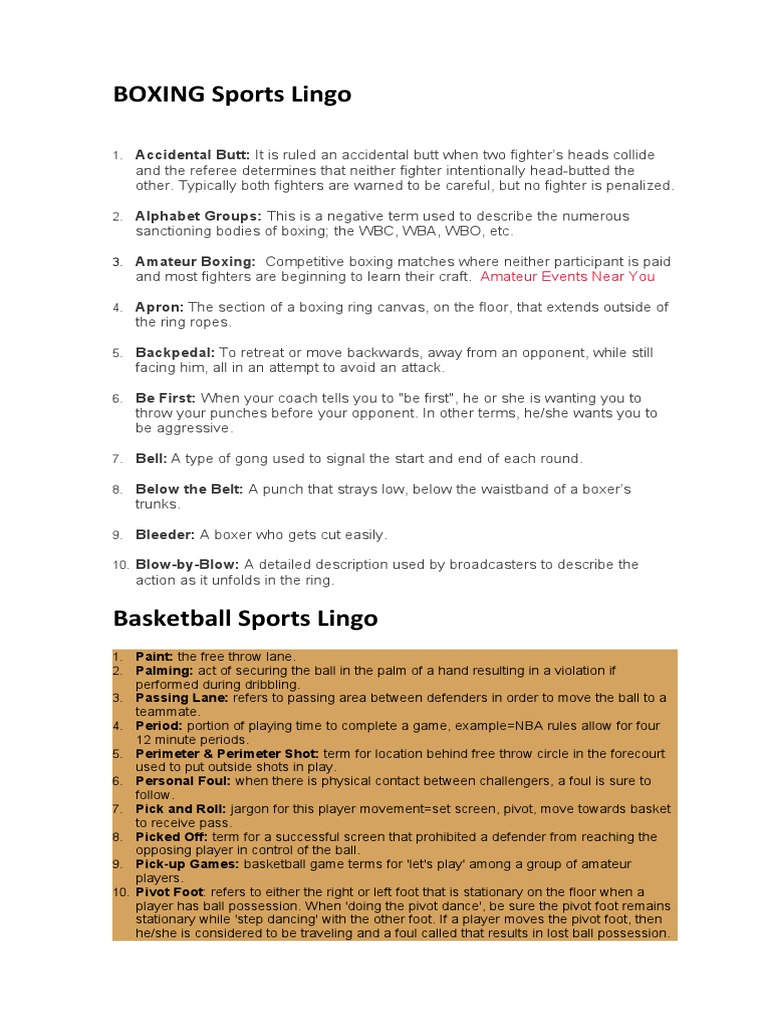 BOXING Sports Lingo: Amateur Events Near You | PDF | Table Tennis | Chess