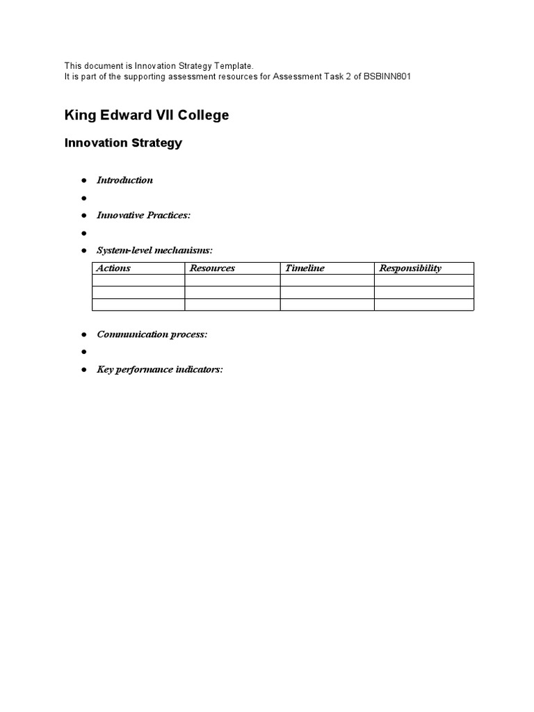 Innovation Strategy Template - Task 2 | PDF