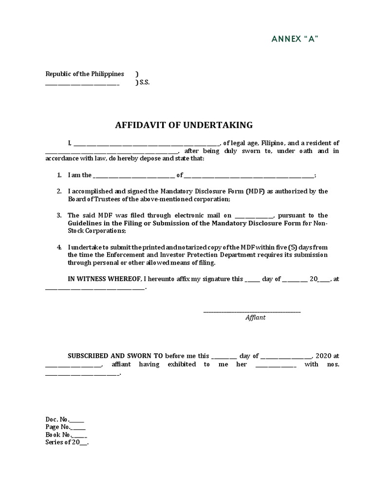 Affidavit of Undertaking: Annex "A" | PDF