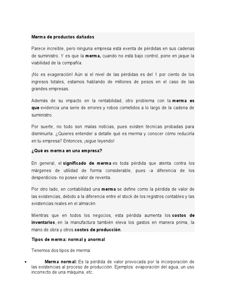 Merma de Productos Dañados | PDF | Planificación de recursos ...