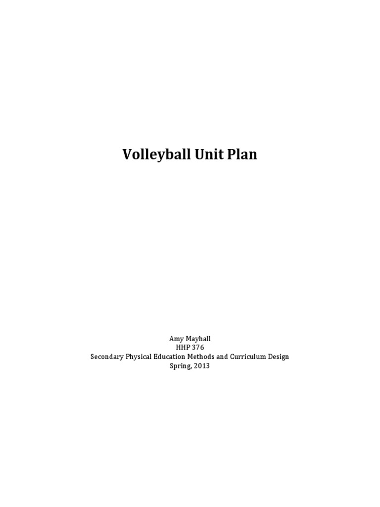 Volleyball Unit Plan: Amy Mayhall HHP 376 Secondary Physical Education ...