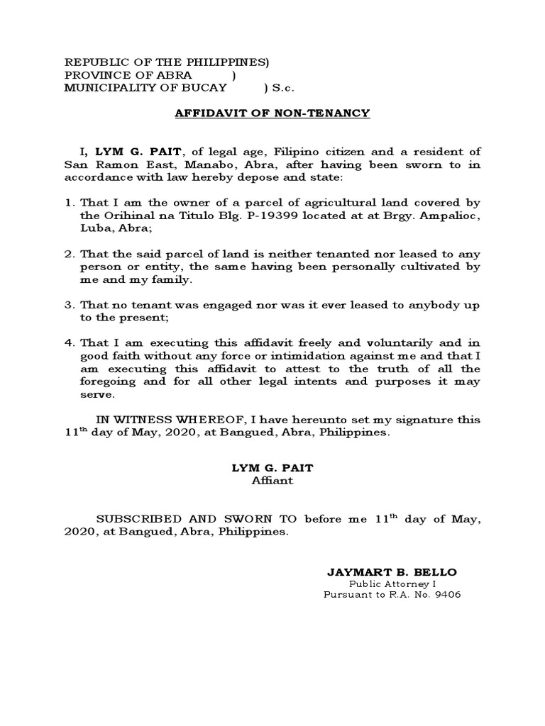 Affidavit of Non-Tenancy - Pait | PDF