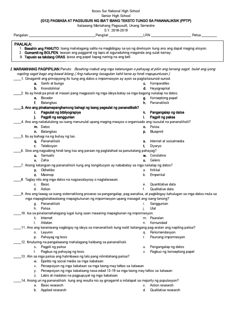 PAGBASA-4th Quarter | PDF
