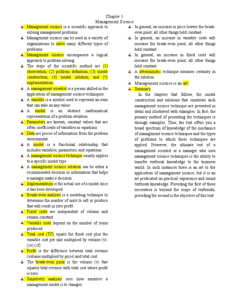 Management Science Chapter 1 Notes | PDF | Conceptual Model | Variable ...