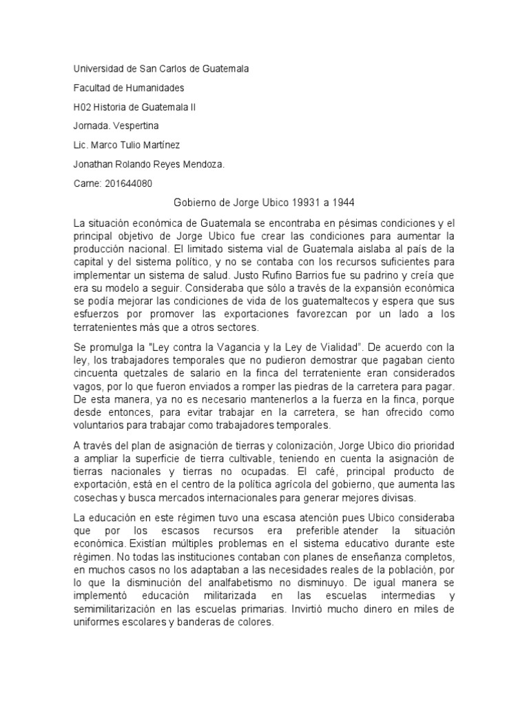 Jorge Ubico | PDF | Guatemala | Economias