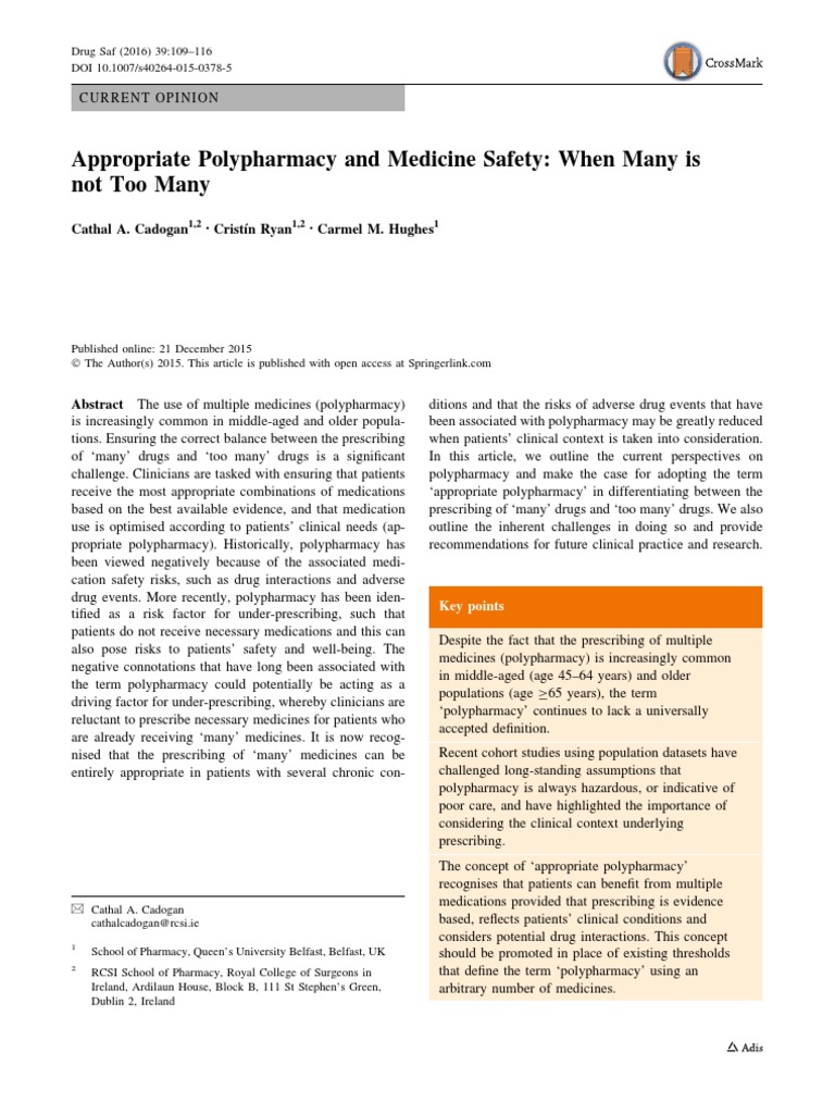 Appropriate Polypharmacy and Medicine Safety When Many Is Not Too Many ...