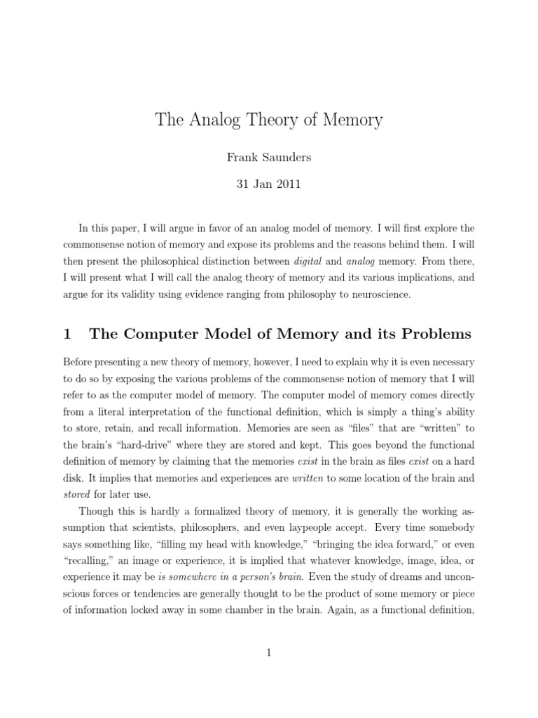 The Analog Theory of Memory | PDF | Memory | Brain