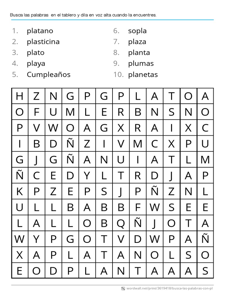 Busca Las Palabras Con PL Sopa de Letras | PDF