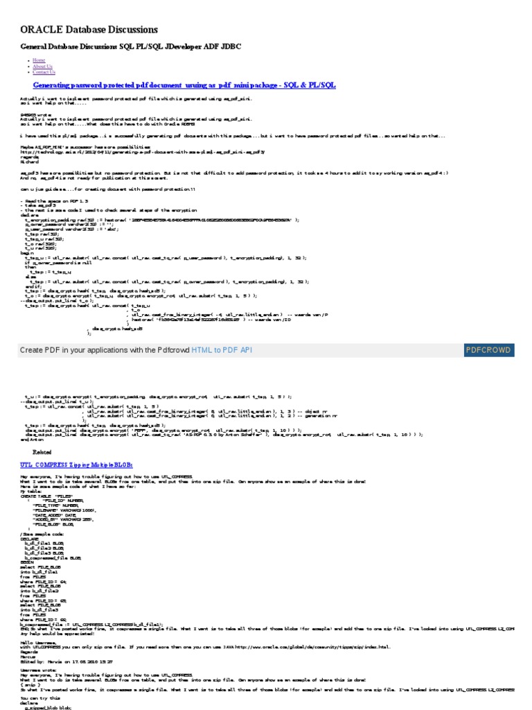 ORACLE Database Discussions: Generating Password Protected PDF Document Usuing As - PDF - Mini ...