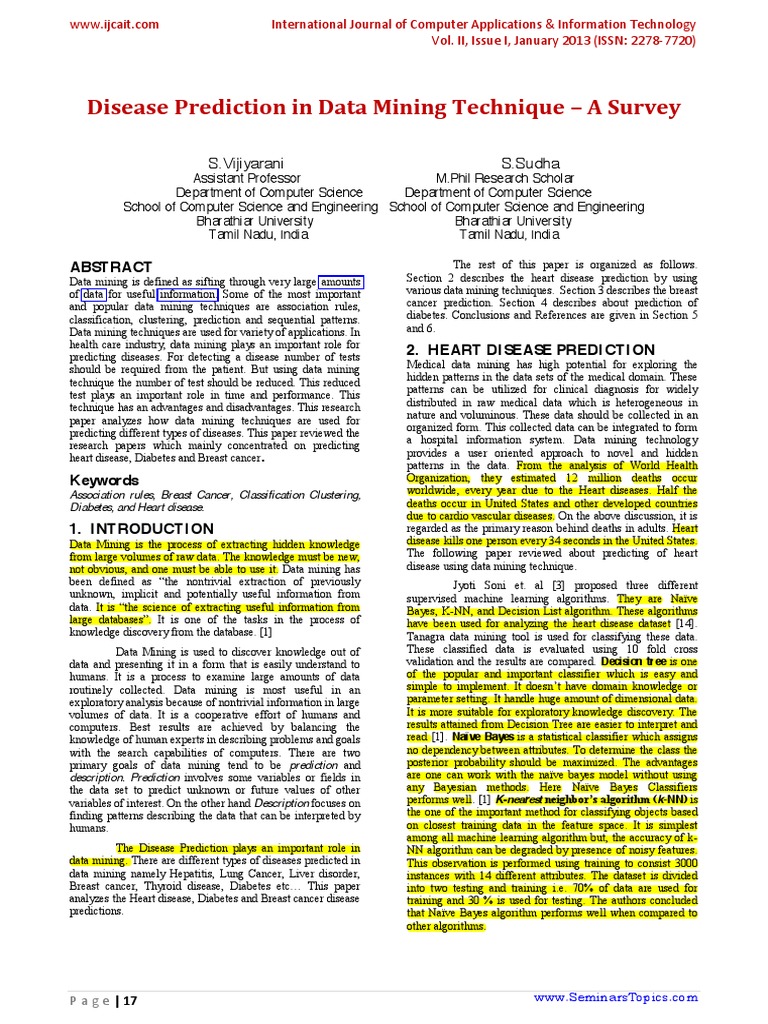 Disease Prediction Using Data Mining | PDF | Statistical Classification | Data Mining