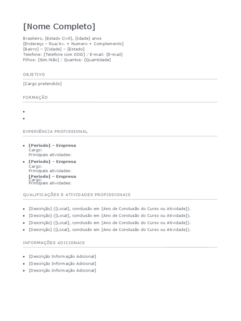 Modelo de Curriculum - Simples/Basico