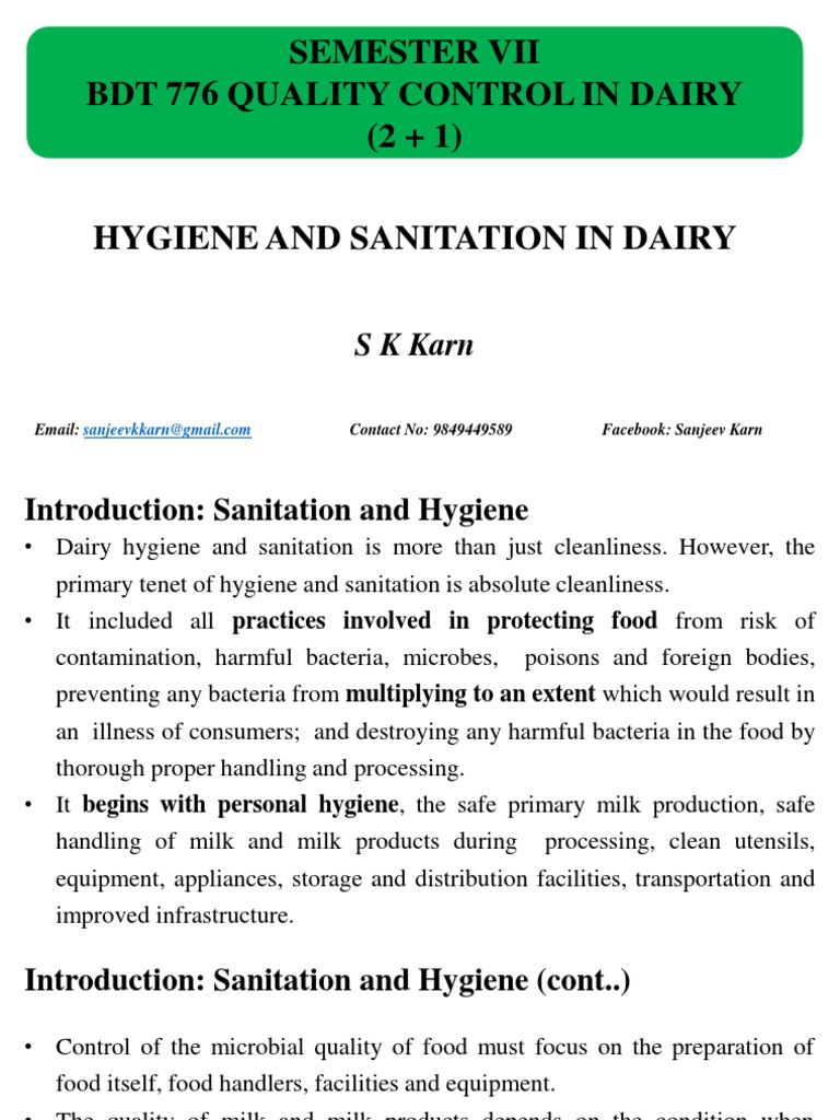 1,2,3,10 Hygiene and Sanitation of Processing and MFG Milk Pdts | PDF ...