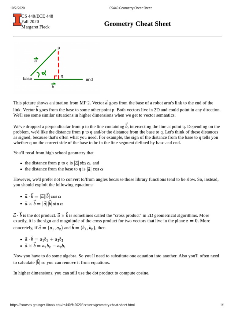 Geometry Cheat Sheet: - - sin α - - cos α | PDF