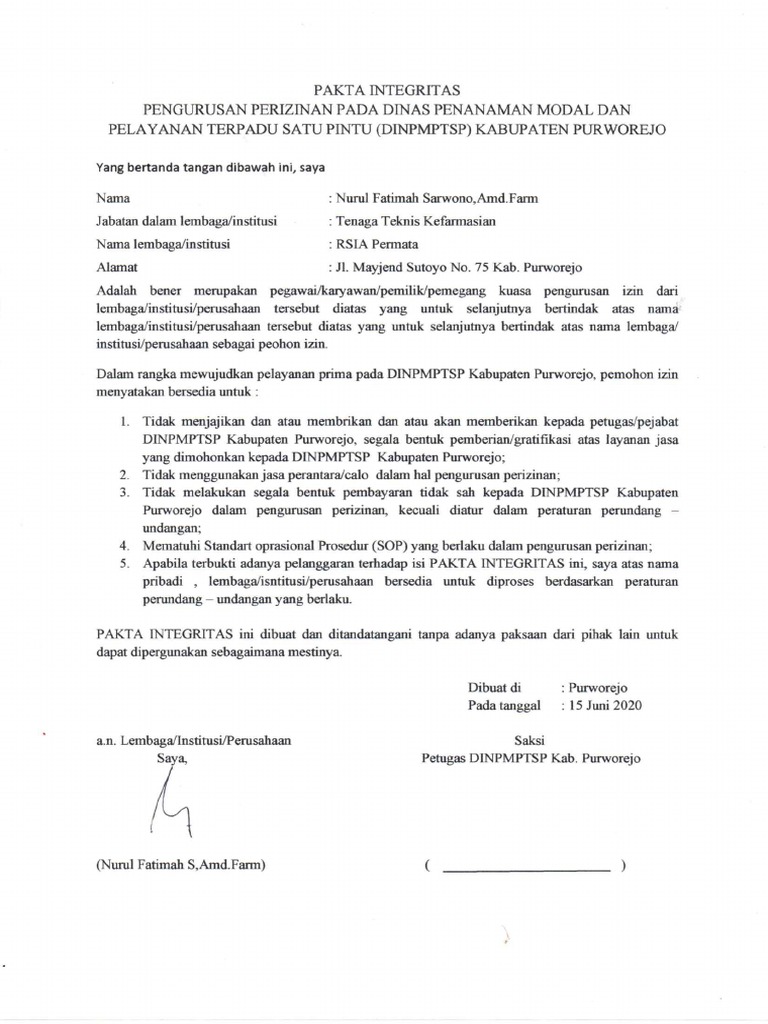 Contoh Fakta Integritas | PDF