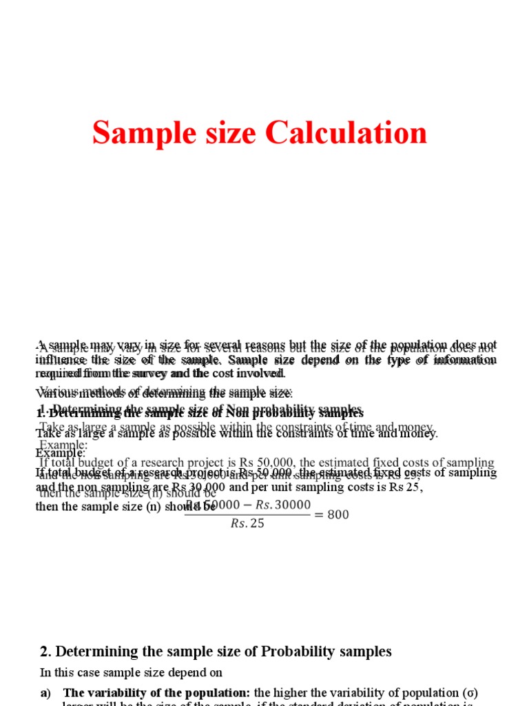Sample Size Calculation | PDF | Sample Size Determination | Standard ...