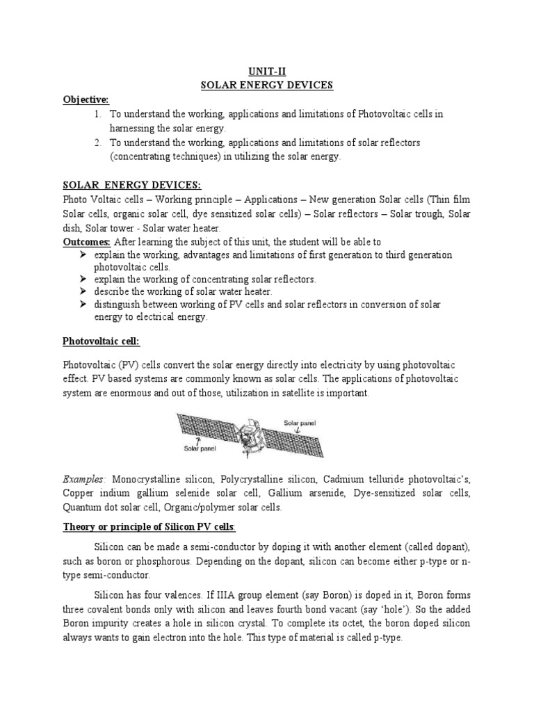 Unit-Ii Solar Energy Devices Objective | PDF | Solar Cell | Photovoltaics