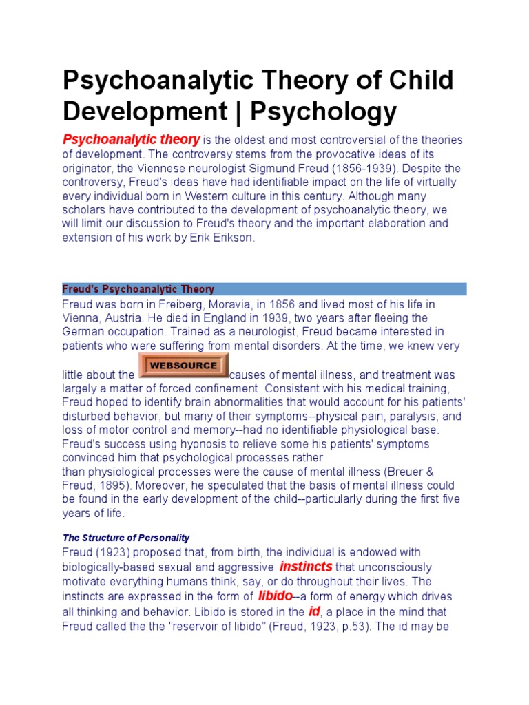 Psychoanalytic Theory of Child Development - Psychology | PDF | Id ...