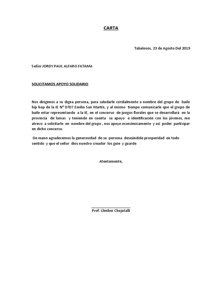 CARTA Apoyo Solidario | PDF