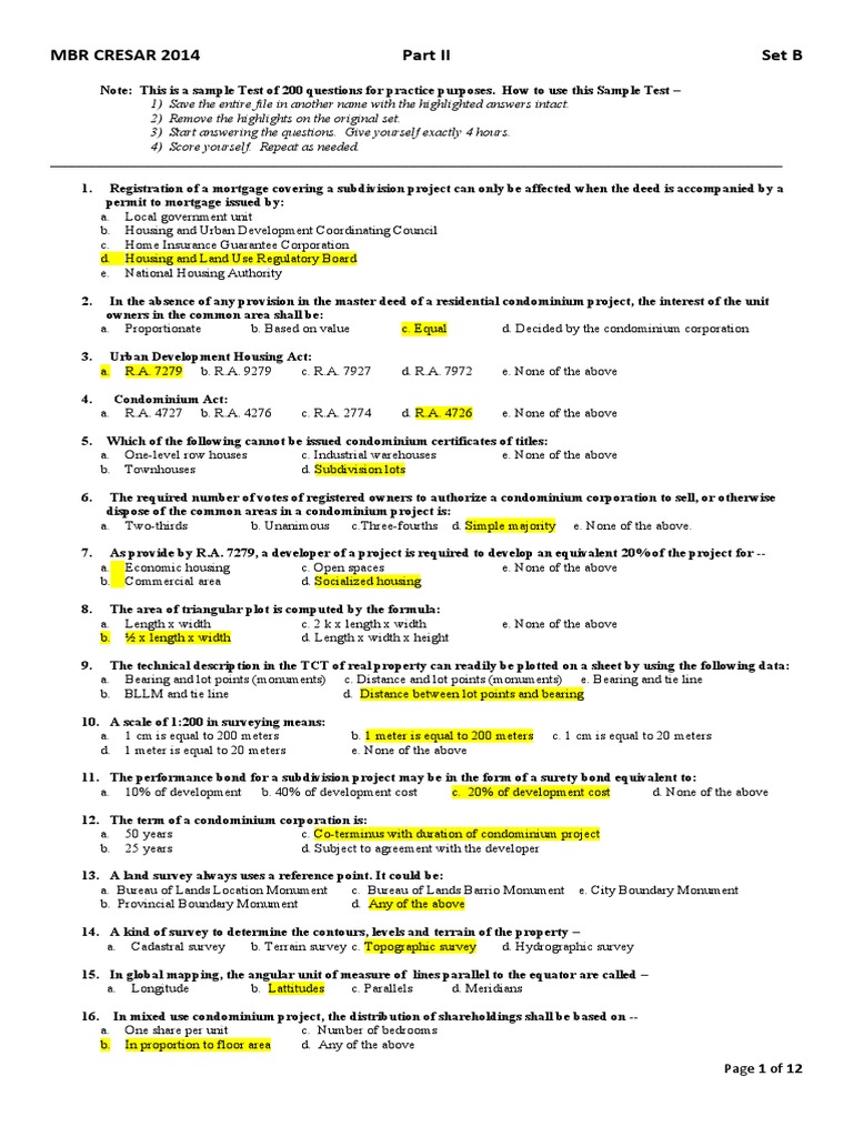 Sample Test | PDF | Real Estate Appraisal | Real Estate Broker