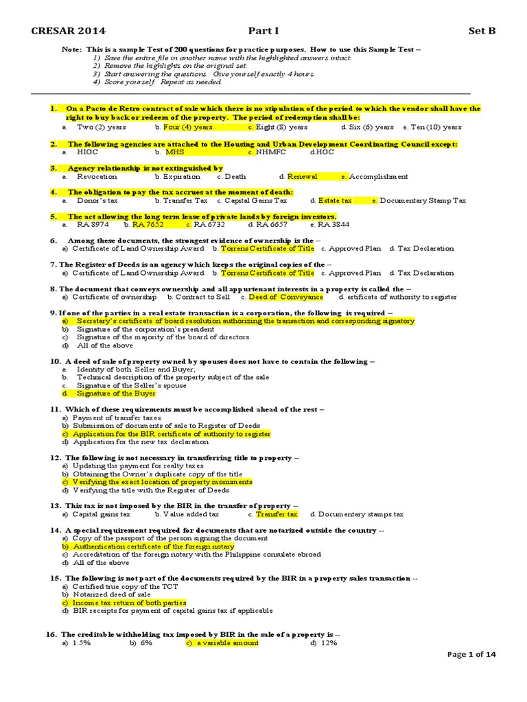 Sample Test | PDF | Real Estate Broker | Capital Gains Tax