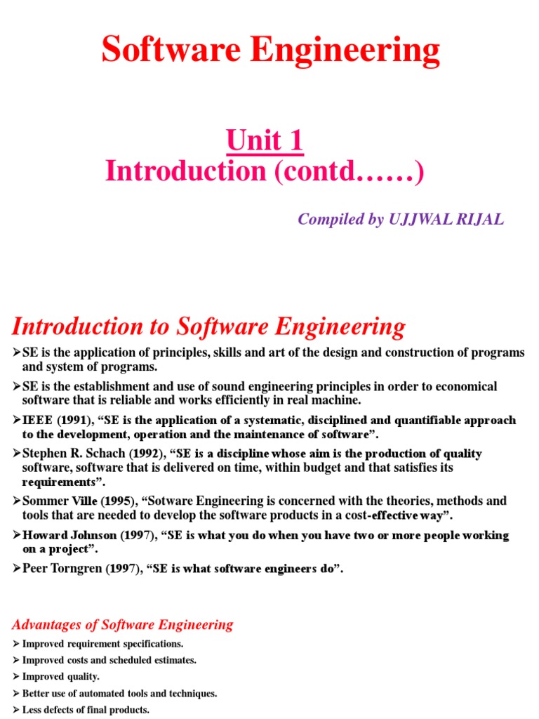 Software Engineering: Unit 1 Introduction (Contd ) | PDF