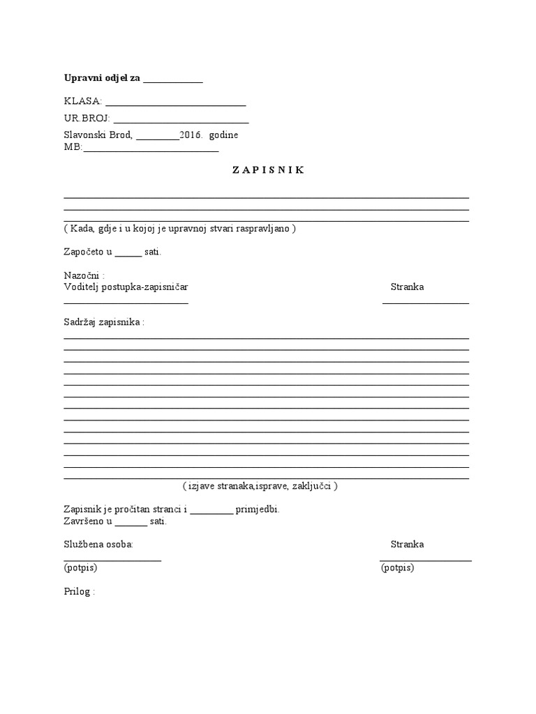 Zapisnik - Univerzalni - Upravni Postupak-Primjer | PDF