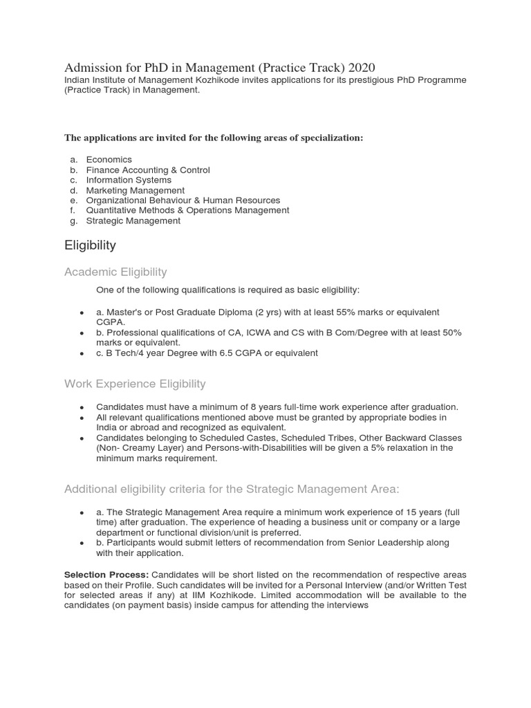 Admission For PHD in Management (Practice Track) 2020: Academic ...