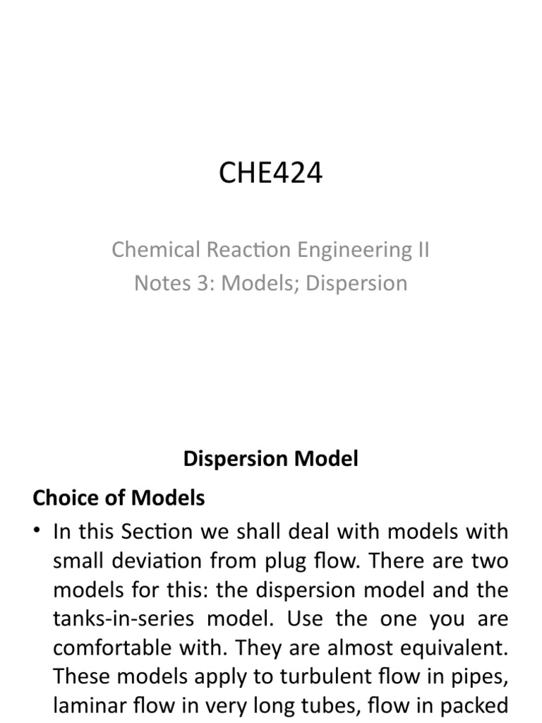 Chemical Reaction Engineering II Notes 3: Models Dispersion | PDF ...