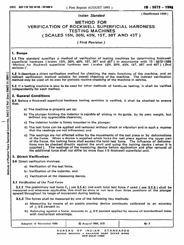 Method FOR V-Erification of Rockwell Superficial Hardness Testing ...